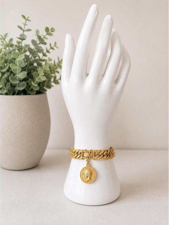 Jewelry | Gold Lira Bracelet With Coin And Chain | Poshmark